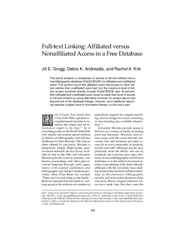 (PDF) Full-text linking: Affiliated versus nonaffiliated access in a ...