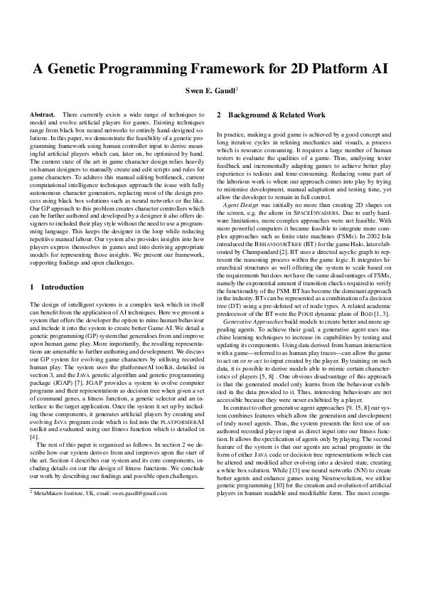 (PDF) A Genetic Programming Framework for 2D Platform AI