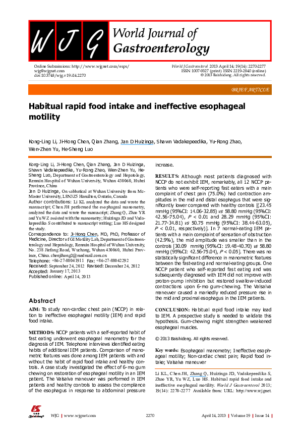 (PDF) Habitual rapid food intake and ineffective esophageal motility