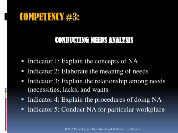 (PDF) I Made Sujana - ESP - Competency#3 - Conducting Needs Analysis | I Made Sujana - Academia.edu