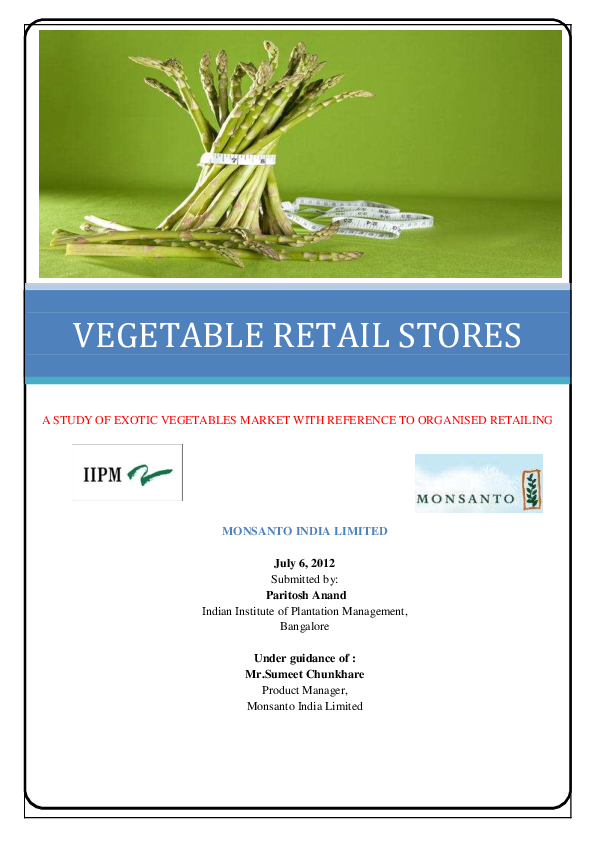 (PDF) VEGETABLE RETAIL STORES - A STUDY OF EXOTIC VEGETABLES MARKET ...