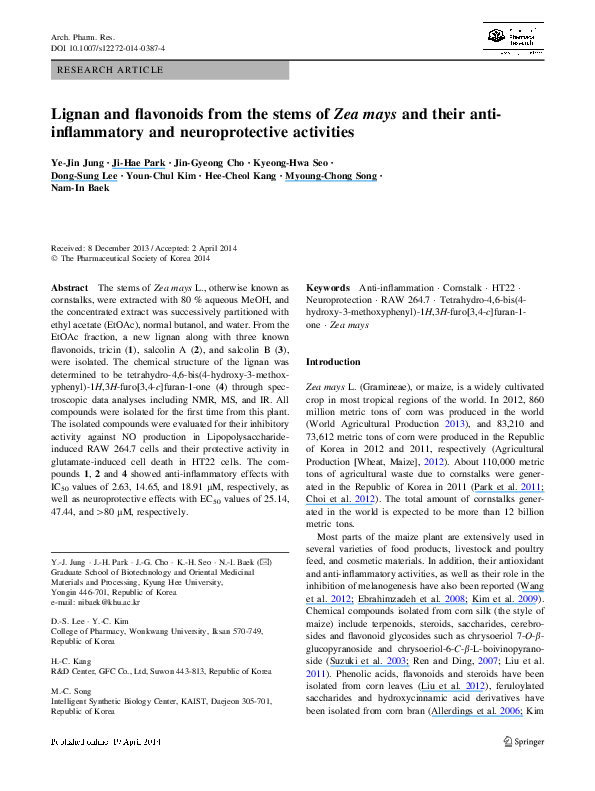 (PDF) Lignan and flavonoids from the stems of Zea mays and their anti ...