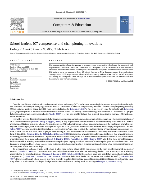 (PDF) School leaders, ICT competence and championing innovations