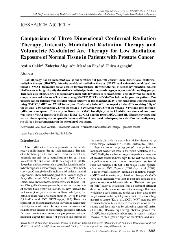 Pdf Comparison Of Three Dimensional Conformal Radiation Therapy Intensity Modulated Radiation