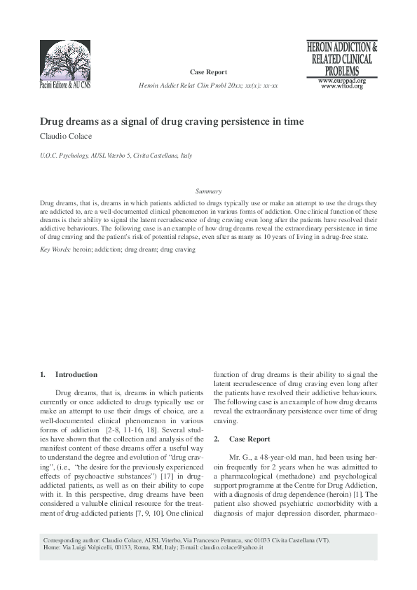 (PDF) Drug dreams as a signal of drug craving persistence in time