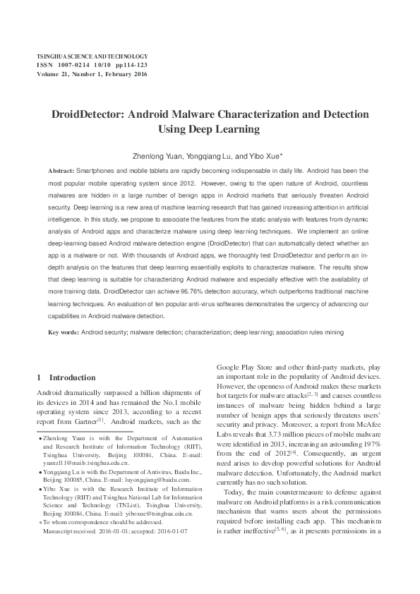 (PDF) DroidDetector: Android Malware Characterization and Detection ...