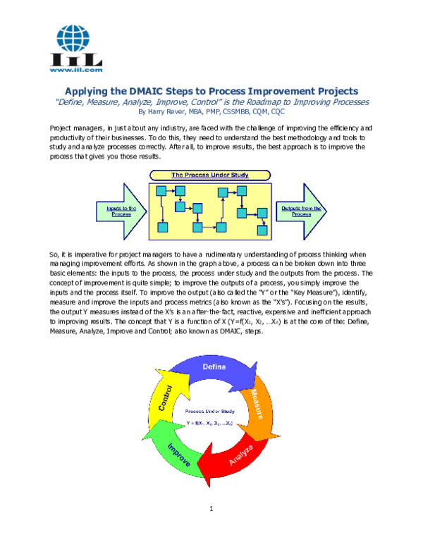 (PDF) Applying the DMAIC Steps to Process Improvement Projects " Define ...