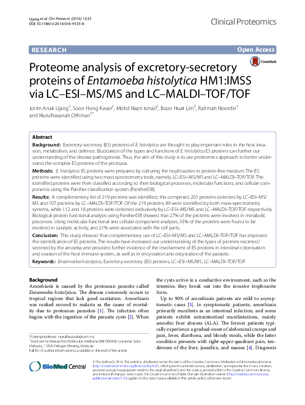 (PDF) Proteome analysis of excretory-secretory proteins of Entamoeba histolytica HM1IMSS via LC ...