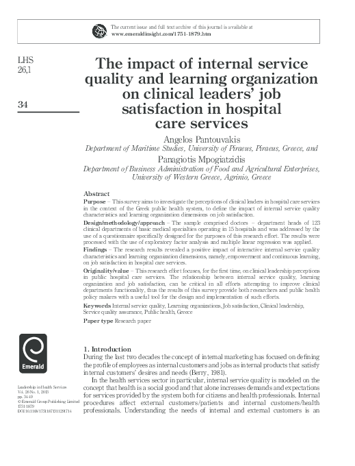 (PDF) The impact of internal service quality and learning organization ...