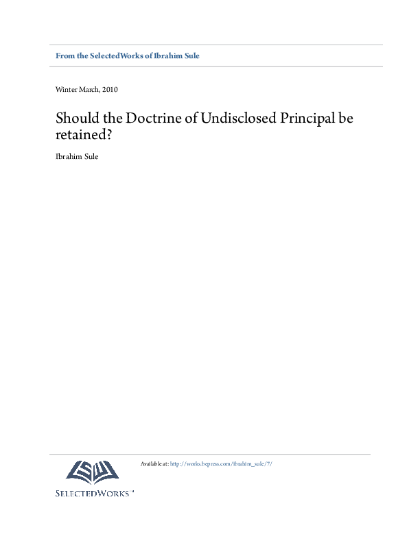 (PDF) Should the Doctrine of Undisclosed Principal be retained?