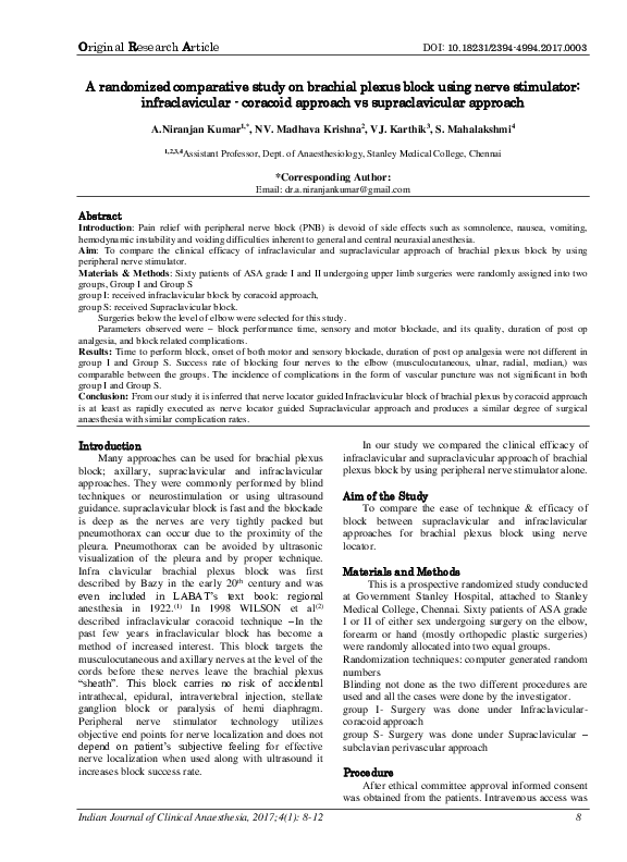(PDF) A randomized comparative study on brachial plexus block using ...