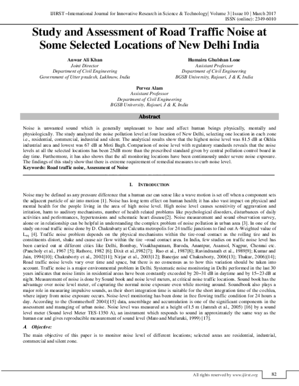 (PDF) Study and Assessment of Road Traffic Noise at Some Selected ...