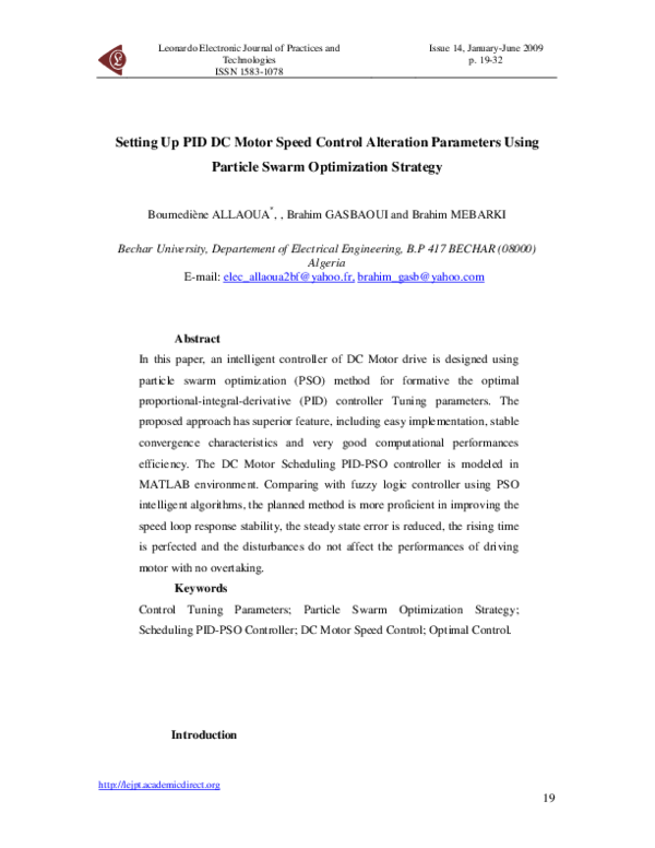 (PDF) Leonardo Electronic Journal of Practices and Technologies Setting Up PID DC Motor Speed ...