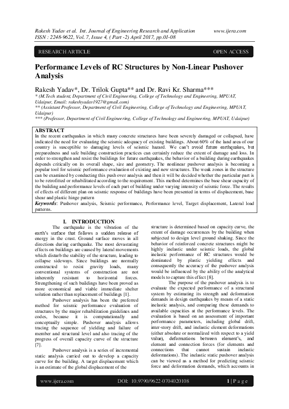 (PDF) Performance Levels of RC Structures by Non-Linear Pushover Analysis