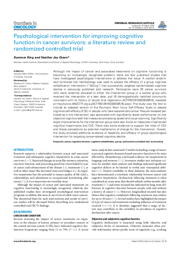 (PDF) Psychological Intervention for Improving Cognitive Function in ...