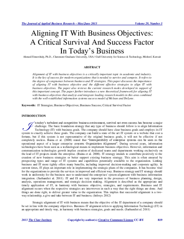 (PDF) Aligning IT With Business Objectives: A Critical Survival And ...