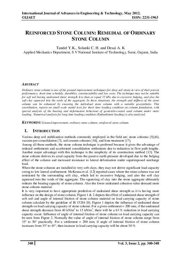 (PDF) Reinforced Stone Column: Remedial of Ordinary Stone Column