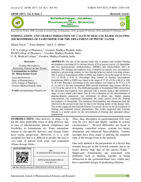 (PDF) FORMULATION AND CHARACTERIZATION OF CALCIUM SILICATE BASED FLOATING MICROSPHERES OF ...