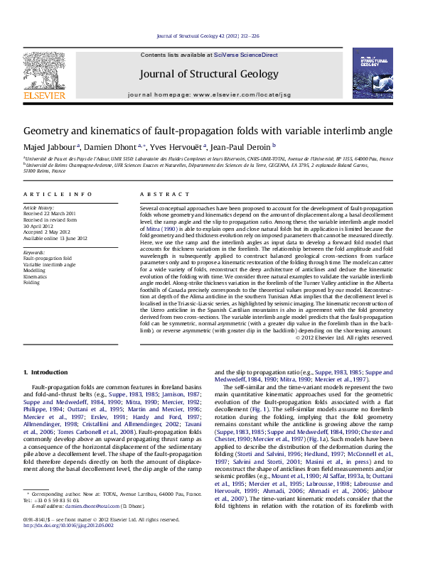 Pdf Geometry And Kinematics Of Fault Propagation Folds With Variable