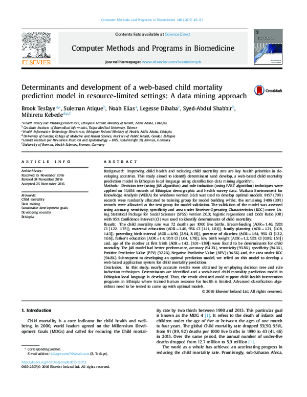 (PDF) Determinants and development of a web-based child mortality prediction model in resource ...