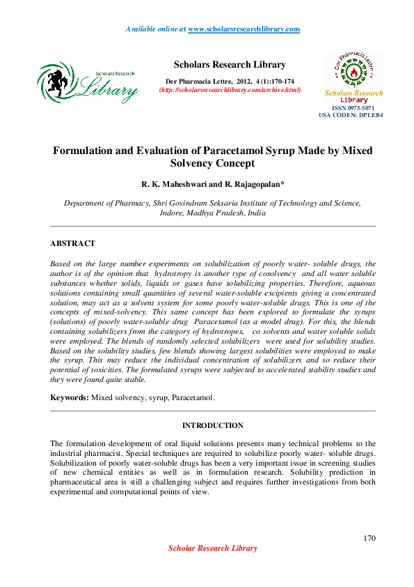 (PDF) Formulation and Evaluation of Paracetamol Syrup Made by Mixed ...