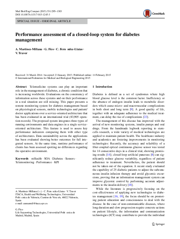 Pdf Performance Assessment Of A Closed‑loop System For Diabetes