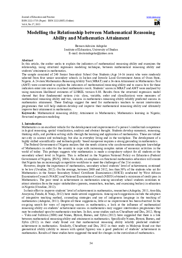 (PDF) Modelling the Relationship between Mathematical Reasoning Ability ...