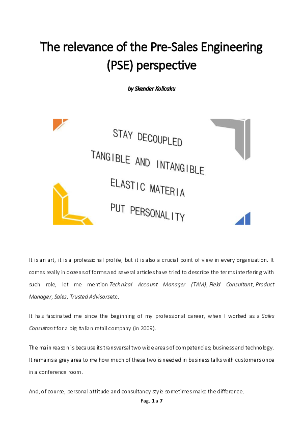 (PDF) The relevance of the Pre-Sales Engineering (PSE) perspective