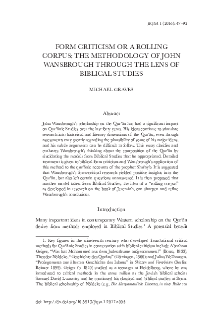 (PDF) Graves. Form Criticism or a Rolling Corpus: The Methodology of ...