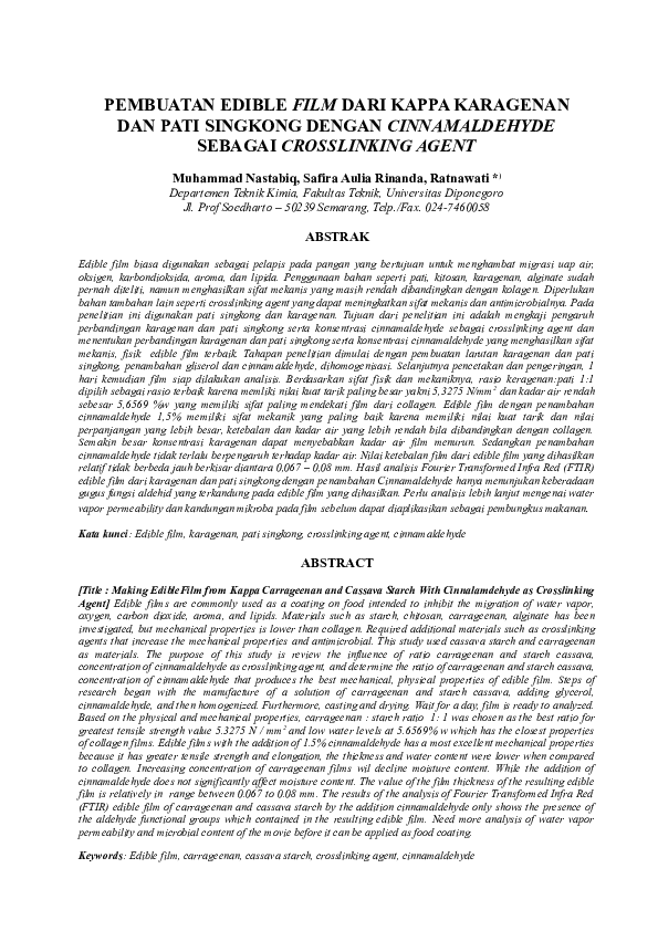 (DOC) PEMBUATAN EDIBLE FILM DARI KAPPA KARAGENAN DAN PATI SINGKONG DENGAN CINNAMALDEHYDE SEBAGAI ...