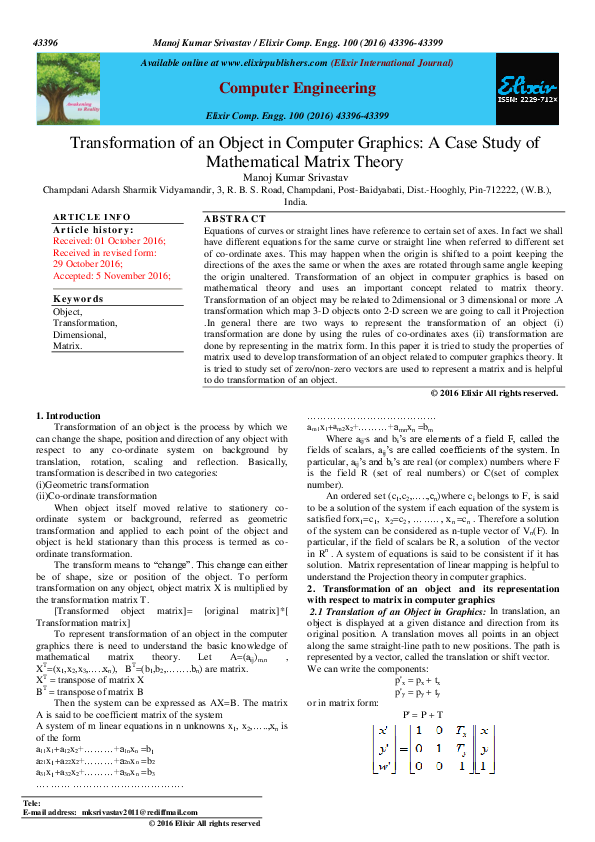 PDF Transformation Of An Object In Computer Graphics A Case Study Of PDF Transformation Of An Object In Computer Graphics A Case Study Of