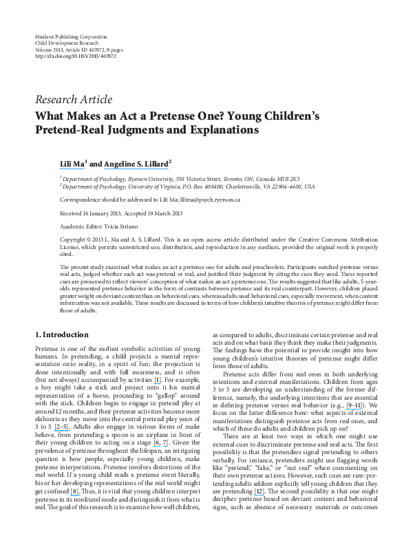 (PDF) What Makes an Act a Pretense One? Young Children’s Pretend-Real ...