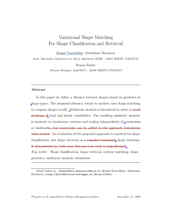 (PDF) Variational shape matching for shape classification and retrieval