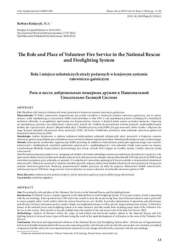 (PDF) The Role and Place of Volunteer Fire Service in the National ...