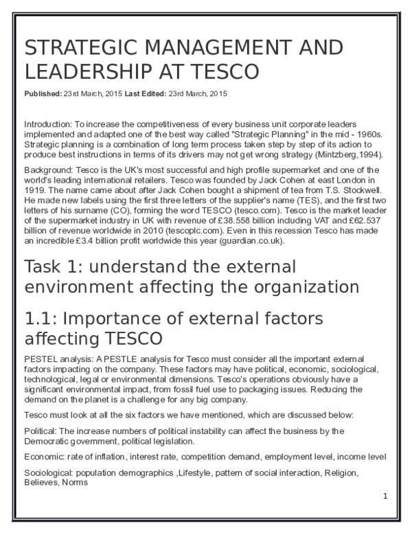 (DOC) STRATEGIC MANAGEMENT AND LEADERSHIP AT TESCO