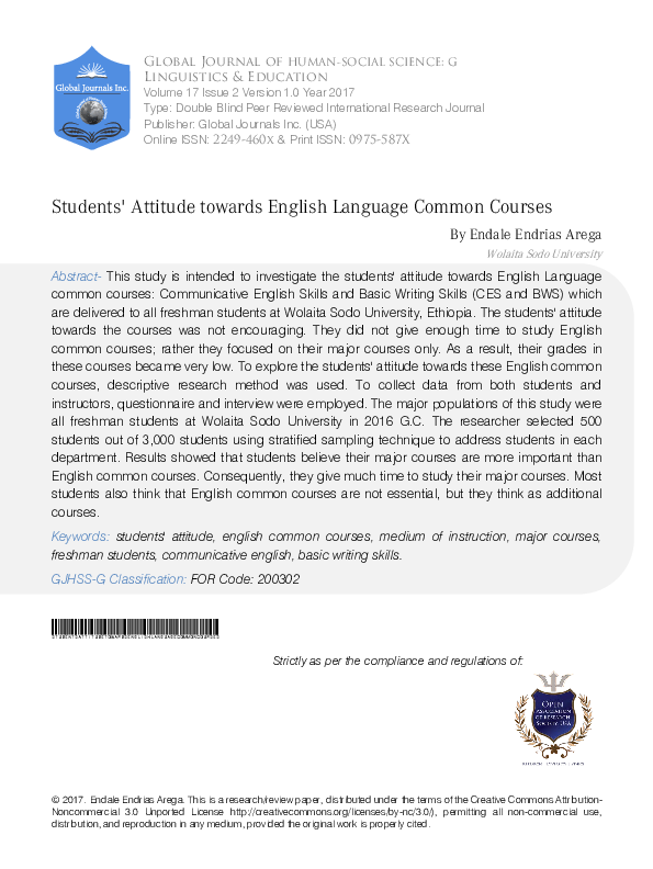 (PDF) Students' Attitude towards English Language Common Courses