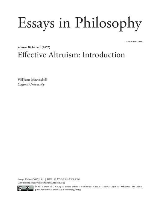 (PDF) Effective Altruism: Introduction