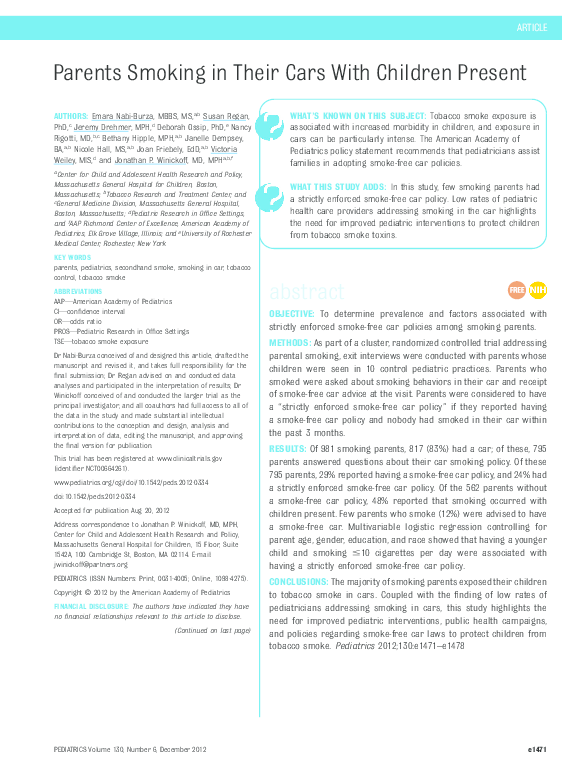 (PDF) Parents Smoking in Their Cars With Children Present