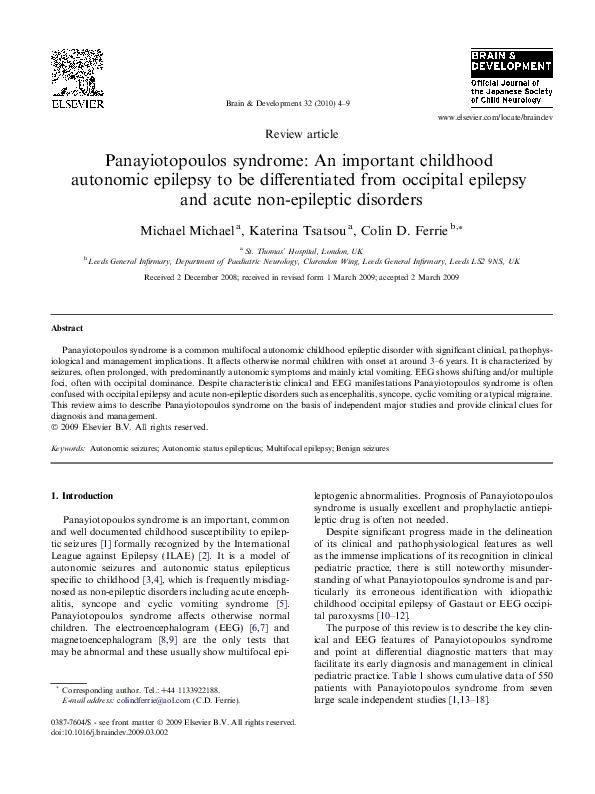 (PDF) Panayiotopoulos syndrome: An important childhood autonomic ...