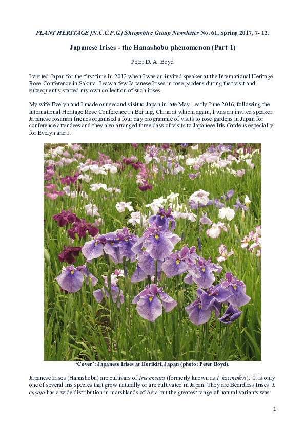 (PDF) Japanese Irises - the Hanashobu phenomenon (Part 1)