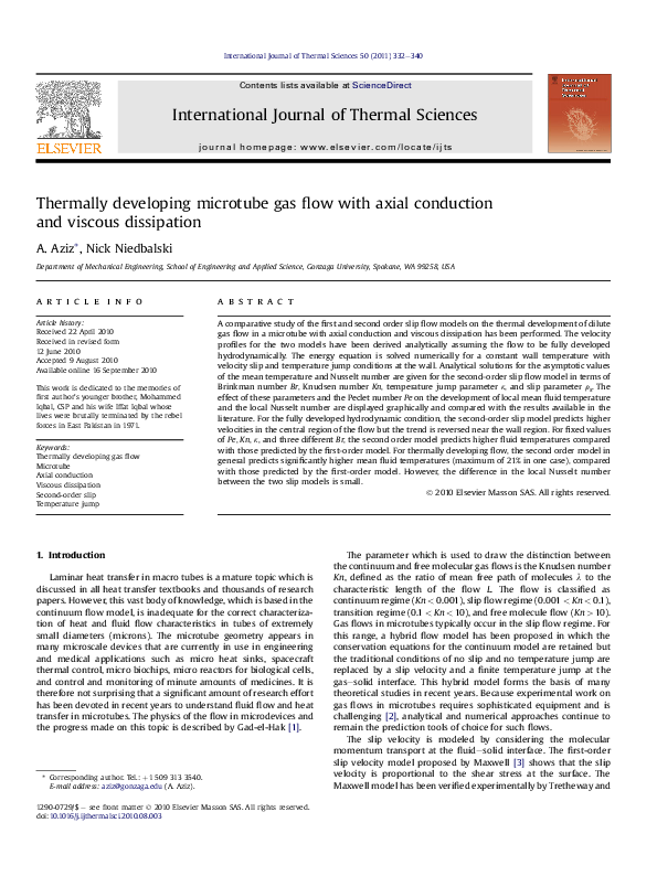(PDF) Thermally developing microtube gas flow with axial conduction and ...
