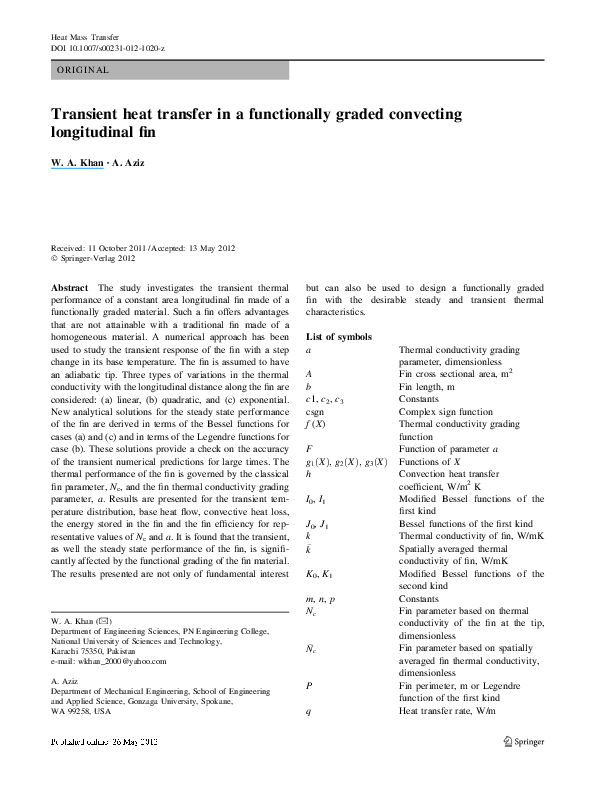 Pdf Transient Heat Transfer In A Functionally Graded Convecting