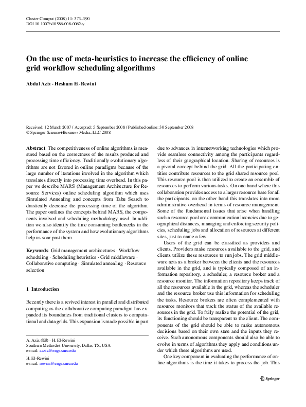 (PDF) On the use of meta-heuristics to increase the efficiency of online grid workflow ...