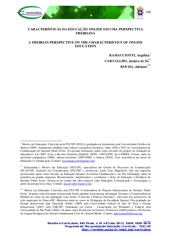(PDF) A freirian perspective on the characteristics of online education