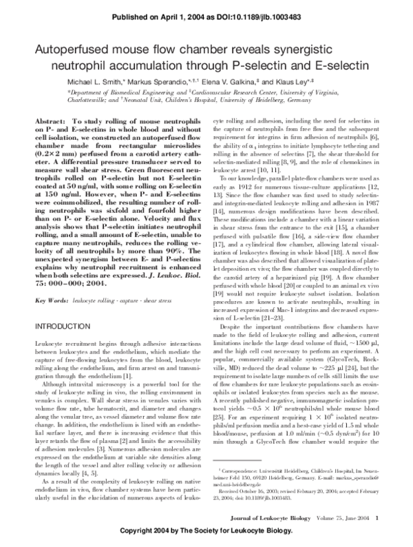 (PDF) Autoperfused mouse flow chamber reveals synergistic neutrophil ...