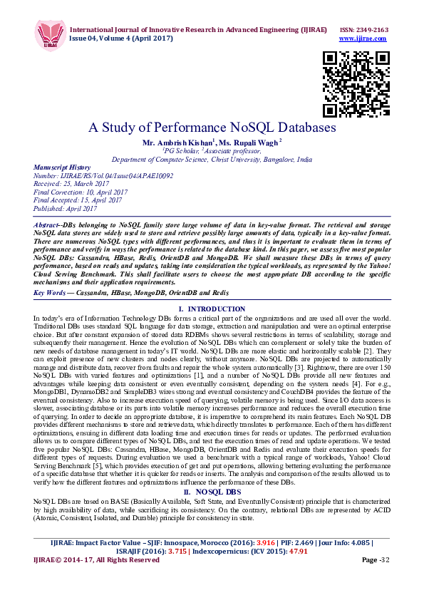 (PDF) A Study of Performance NoSQL Databases