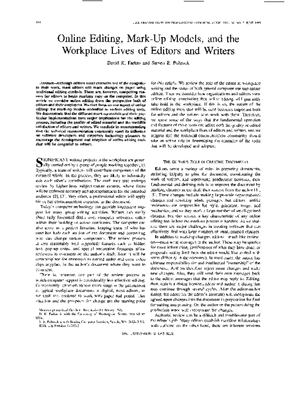 (PDF) Online editing, mark-up models, and the workplace lives of ...
