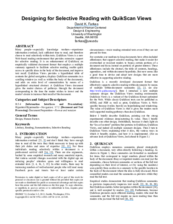 (PDF) Designing for selective reading with QuikScan views