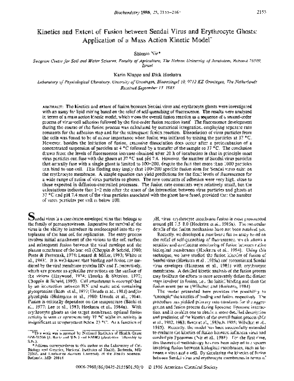 (PDF) Kinetics and extent of fusion between Sendai virus and ...