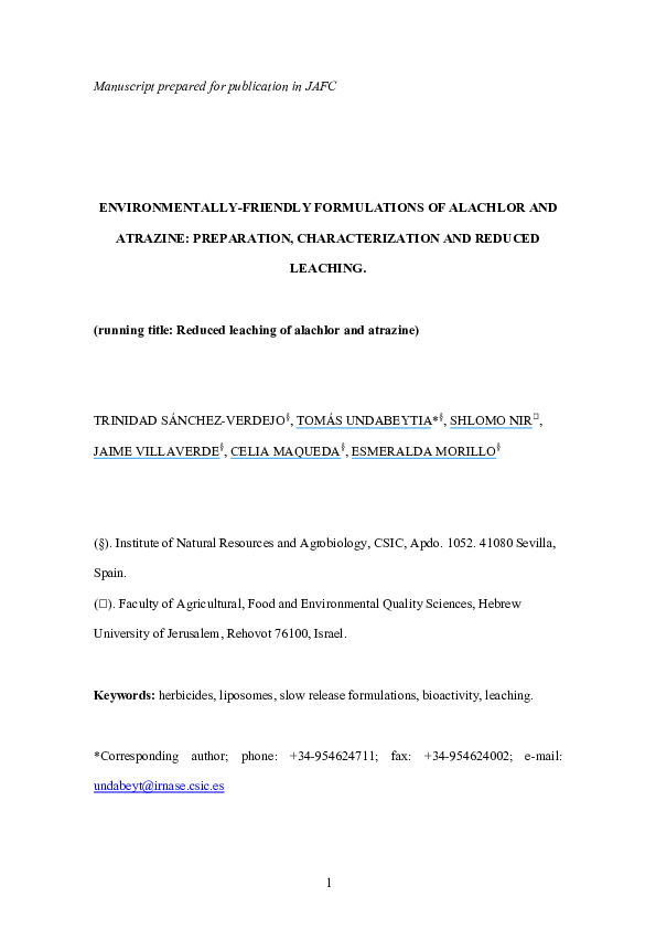 (PDF) Environmentally Friendly Formulations of Alachlor and Atrazine ...